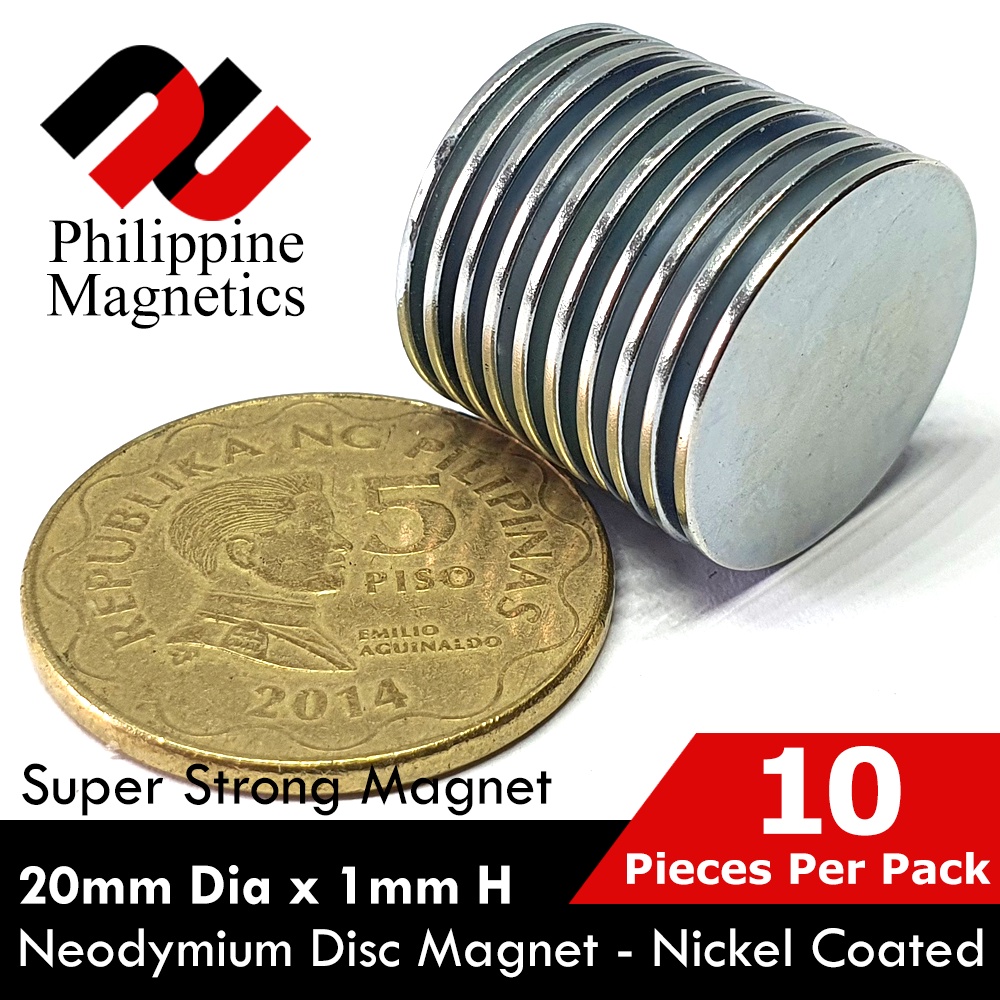 10Piece 20mm Diameter x 1mm Thick Super Strong Neodymium Magnet. Ndfeb ...