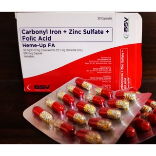 Heme-Up FA Carbonyl iron + Zinc sulfate, + Folic acid 30 Capsules per ...