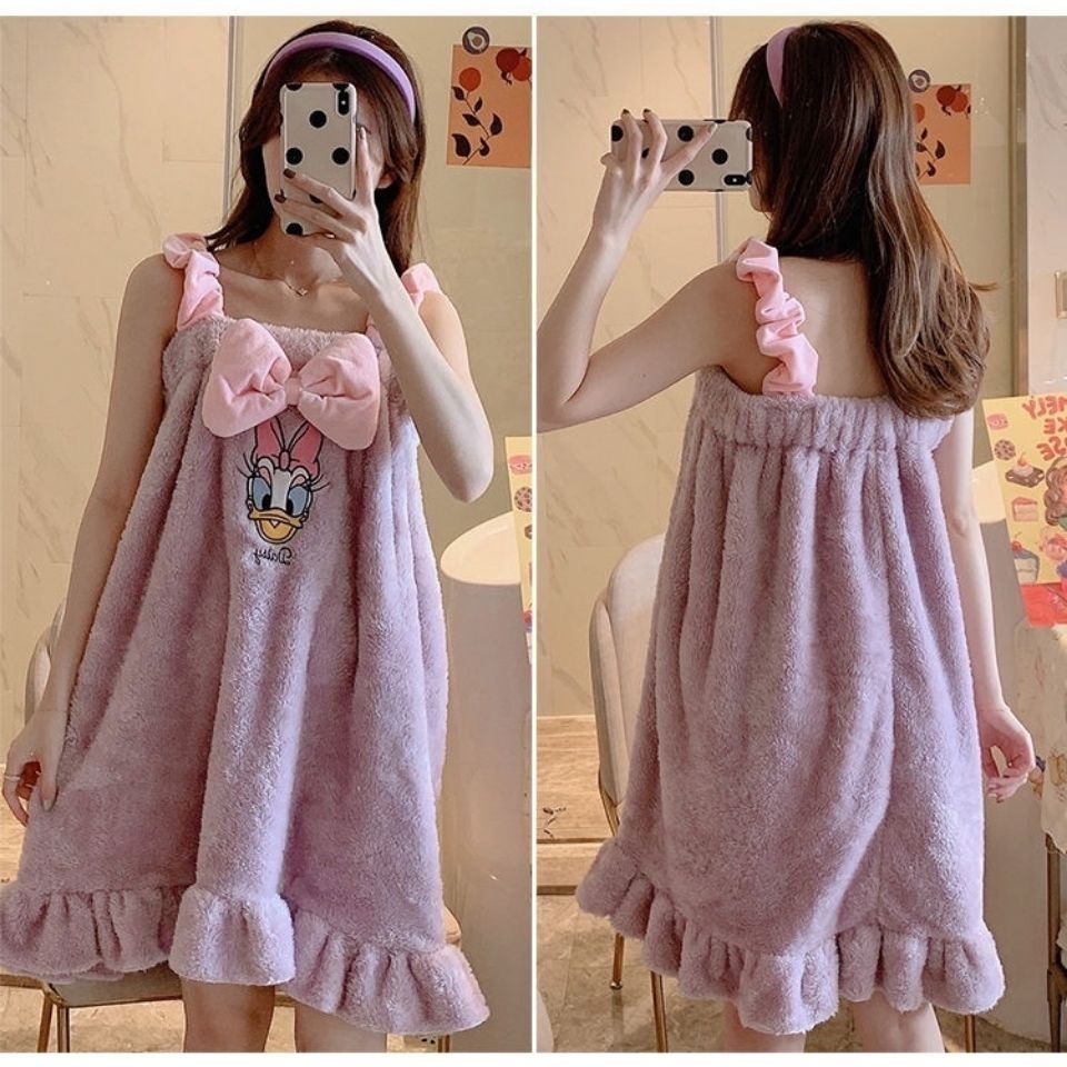 Influencer Coral Fleece Bathrobe, Female k Cute Daisy Bath Skirt ...