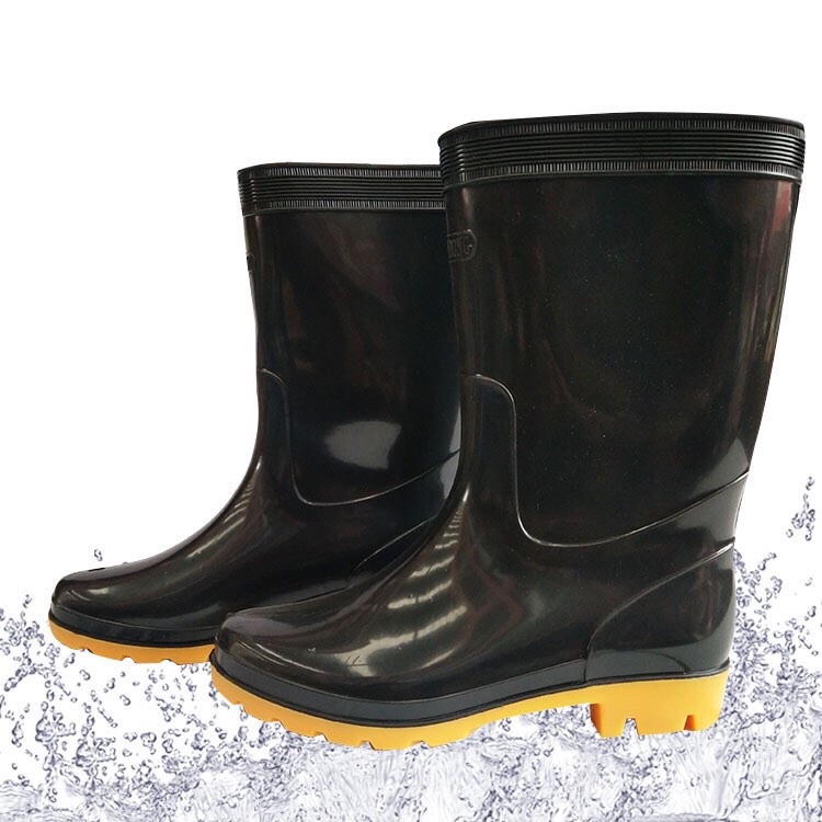 Rain Shoes bota for men Water Proof Black Rain Boots with Yellow Sole ...