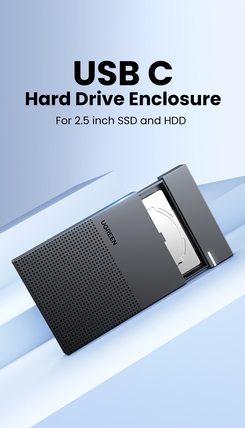 UGREEN HDD Case 2.5" Hard Drive Enclosure USB Type C SATA 5Gbps for SSD ...