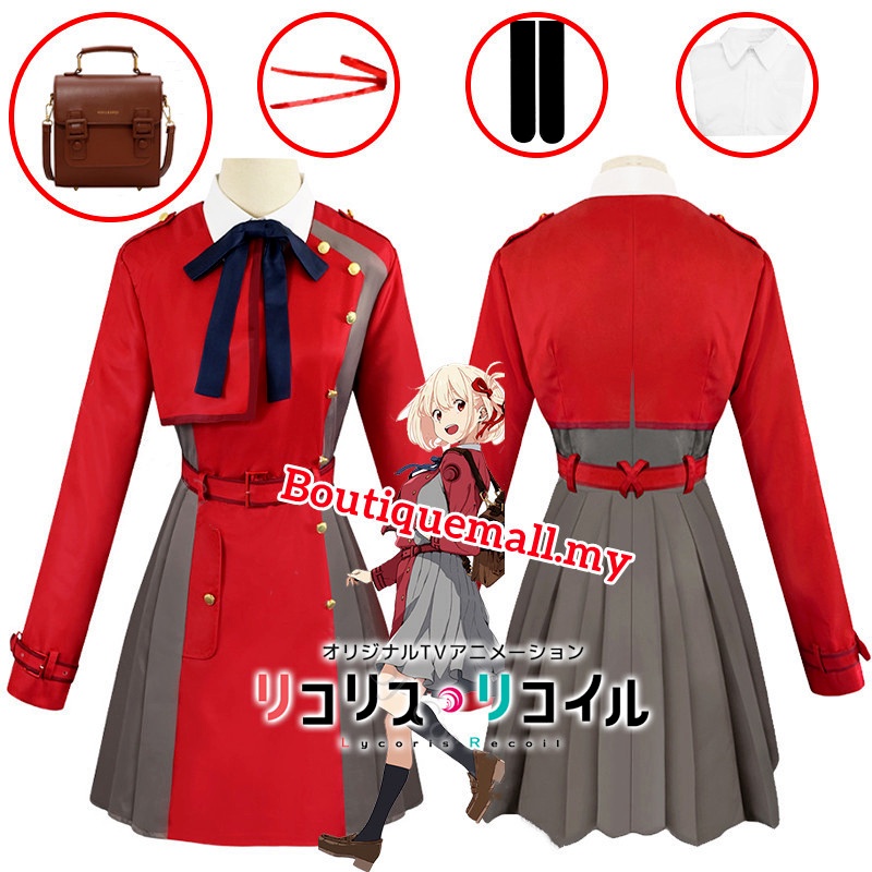 Chisato Nishikigi Cosplay Costume Anime Lycoris Recoil Red Dress ...