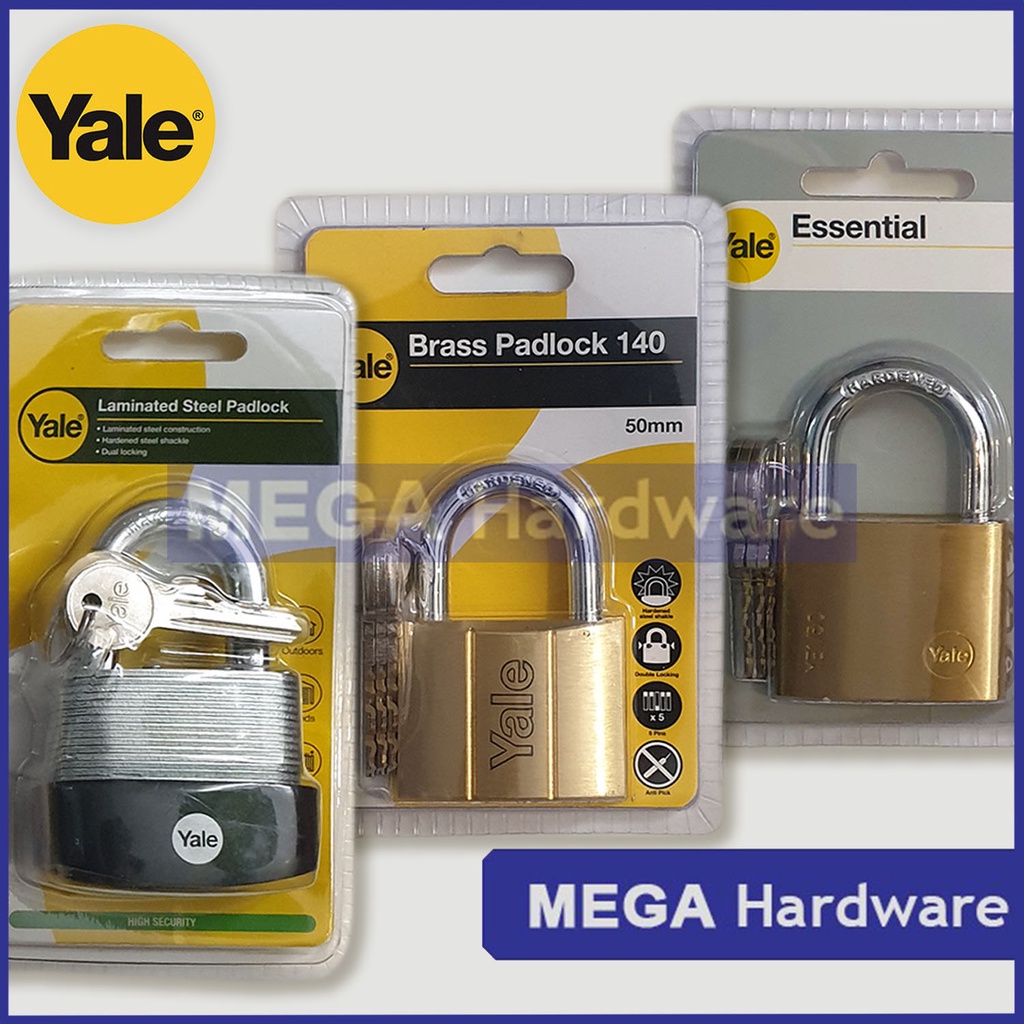 Yale Brass Padlock or Laminated Padlock 30mm 40mm 50mm 60mm (LONG Shackle or short) | Shopee ...