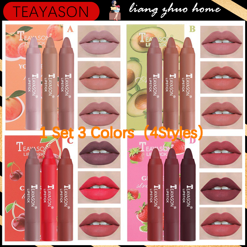 TEAYASON 3 Pcs/set Cute Fruit Matte Lipstick Waterproof Moisturizing ...