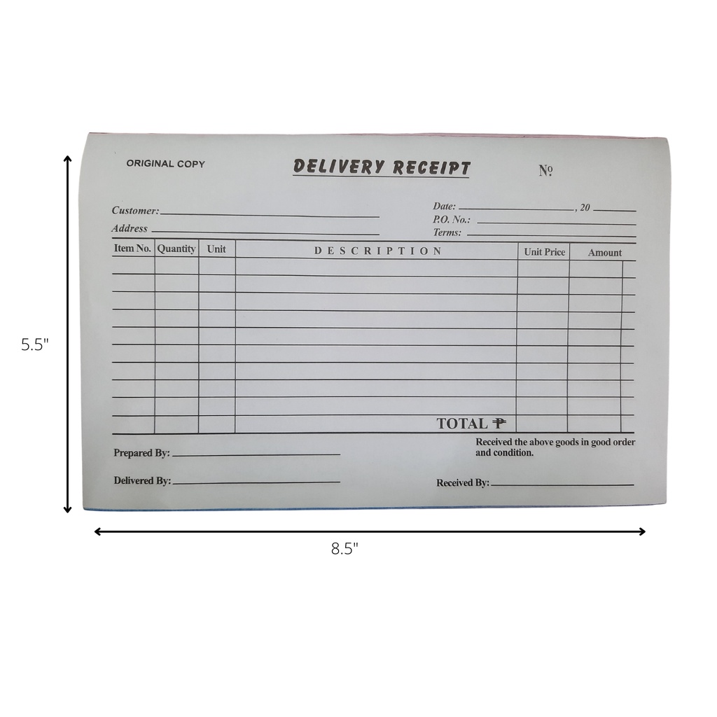 Delivery Receipt Triplicate ( Paded ) 5.5 "x 8.5" Carbonless White ...