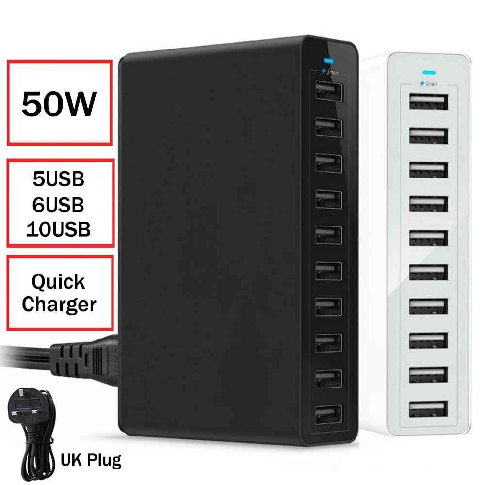 Multi-Port Charger 5 6 10 USB 10.2A Power 50W Charge Station 10 Port ...