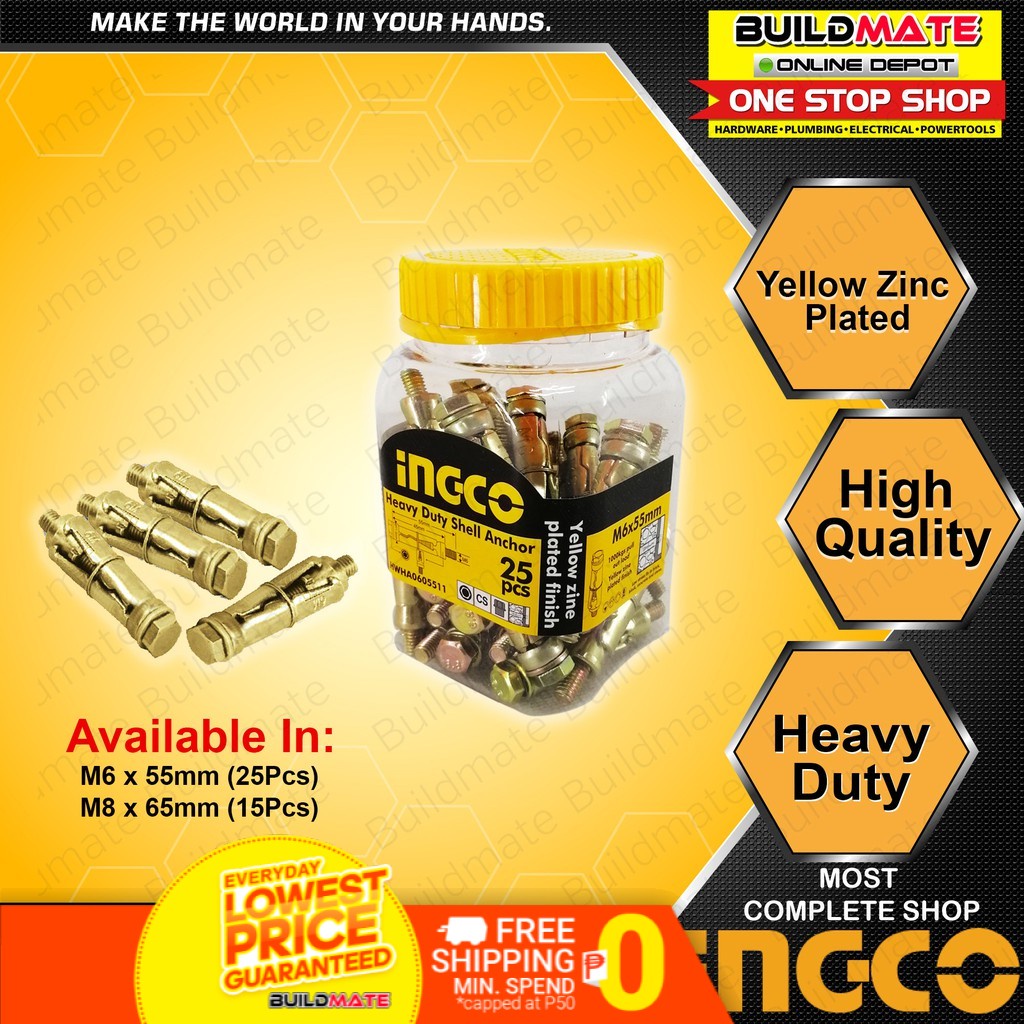 INGCO Heavy Duty Shell Anchor Yellow Zinc Plated Finish •BUILDMATE• IHT ...