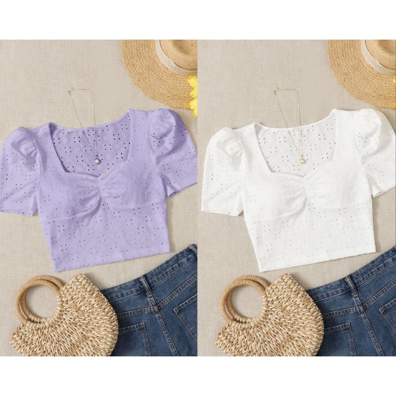 Trendy C Puff Sleeve Sweetheart Neck Schiffy Crop Top 100 Original