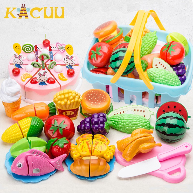 17pcs-77pcs Pretend Play Fruit Vegetable Toy Kitchen Playset Cut Cake ...