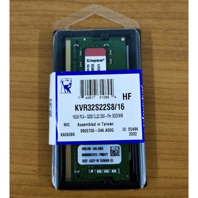 Kingston ValueRAM 16GB 3200MHz DDR4 CL22 260-Pin SODIMM Laptop Memory (KVR32S22S8/16) | Shopee ...