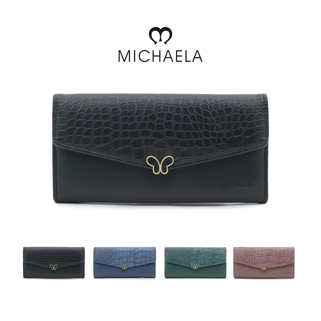 MICHAELA Fashion Long Wallet for Women Butterfly Buckle Crocodile ...