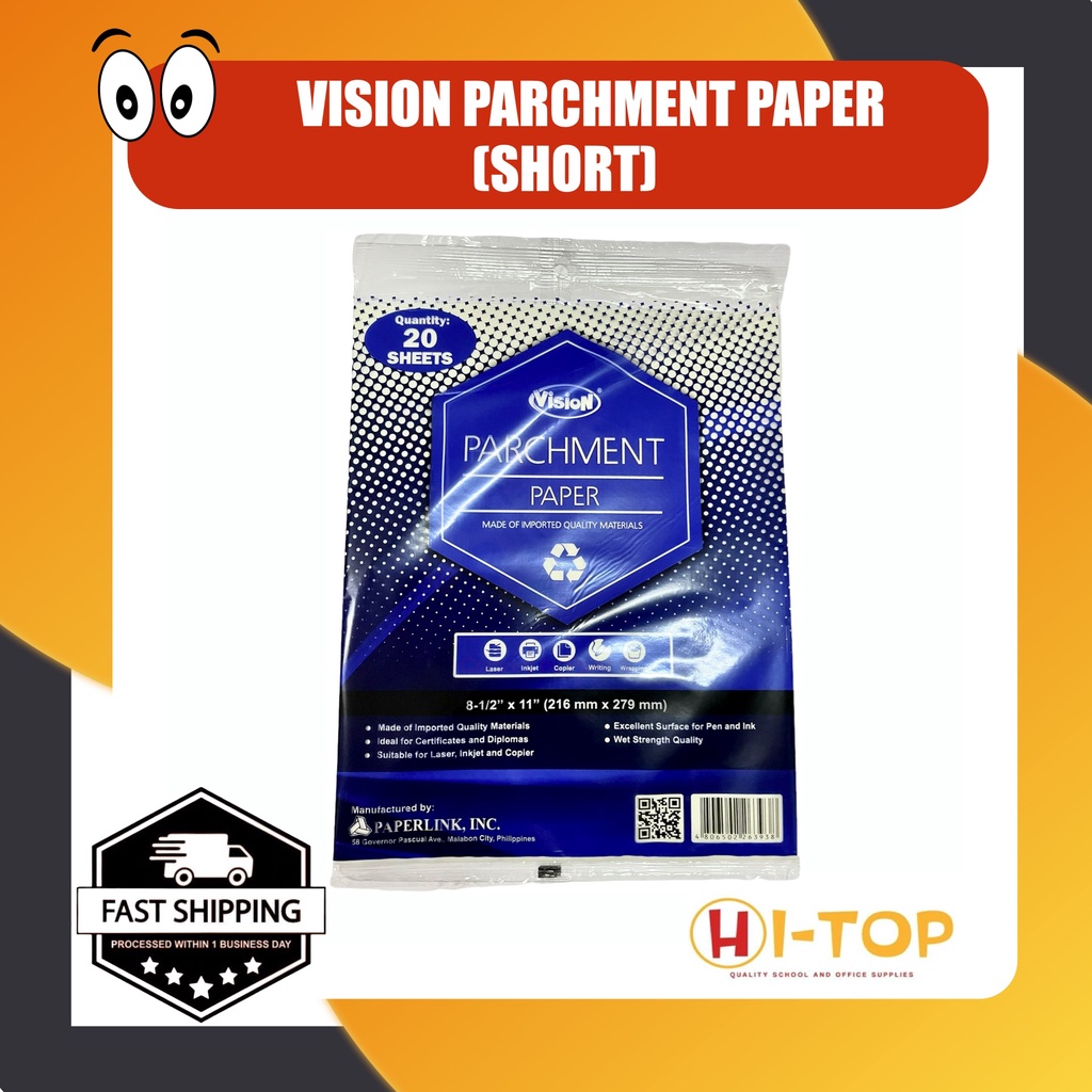 Parchment Paper 20 PCS/PACK Vision Paperlink Brand 8 1/2" x 11" (Short ...