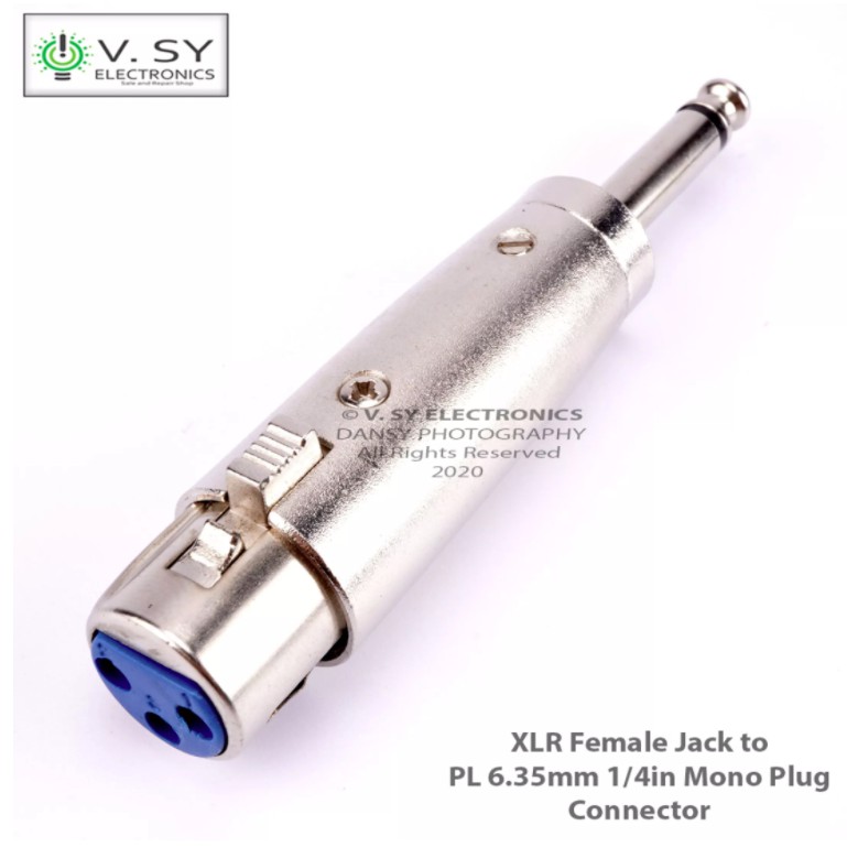 Female 3 Pin XLR Jack to Male Mono PL 6.35mm 1/4 Plug Connector Adaptor ...