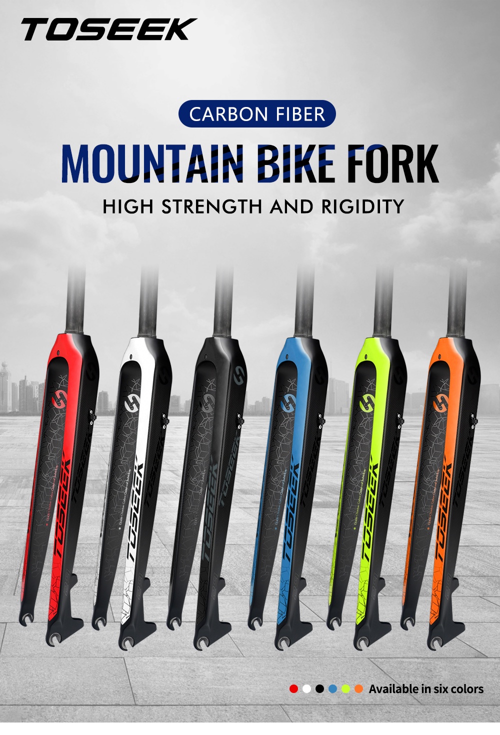 TOSEEK Carbon Bike Fork Non-Tapered Rigid Straight Tube Fit 26 27.5 29 ...