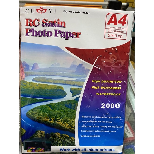 Cuyi Rc Satin 200GSM photo paper A4 (20 SHEETS PCK) | Shopee Philippines