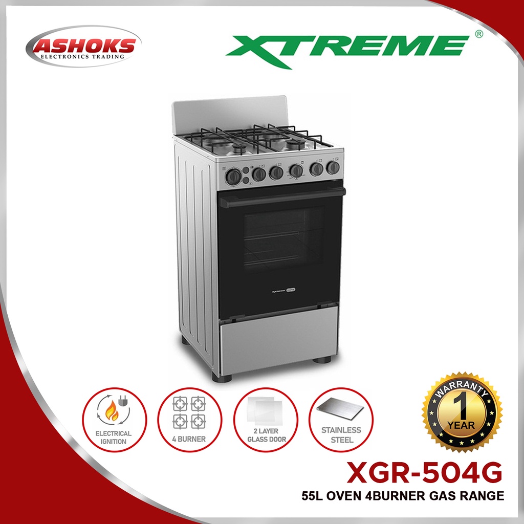 XTREME Gas Range 4 Burner 55L Oven Free Standing Stainless Material ...