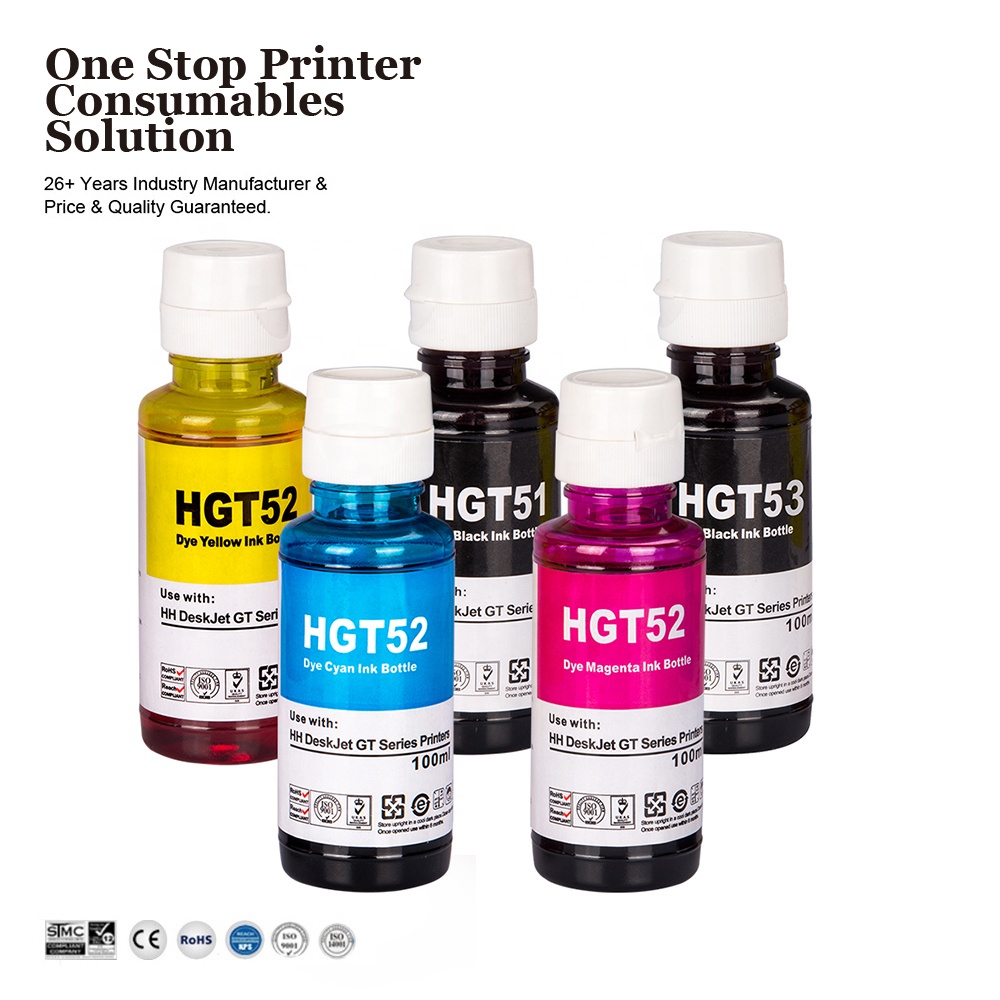 HP Dye Ink GT51 GT52 GT53 Compatible Refill Ink For HP Deskjet GT5810 ...