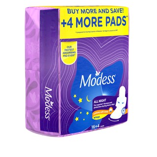Modess All Night Sanitary Napkins 16s + FREE 4 Pads | Shopee Philippines