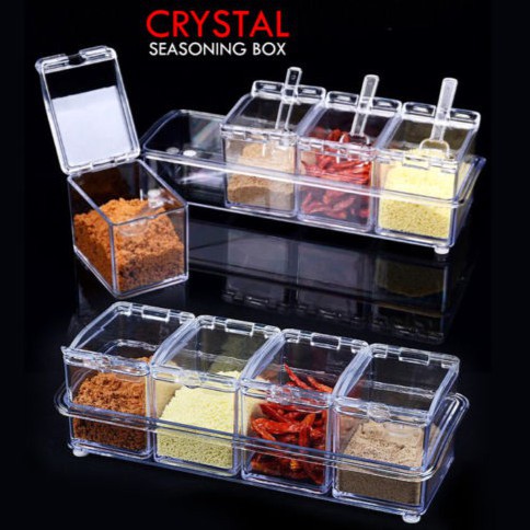 4 Pcs Crystal Seasoning Box, Storage Box w/ Spoon | Shopee Philippines