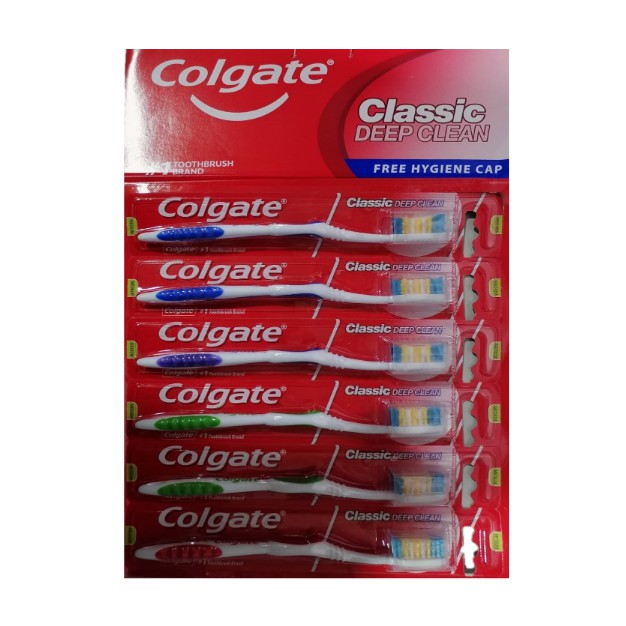 Colgate Classic Deep Clean Hanging Mat Toothbrush with Cap Pack of 6 ...