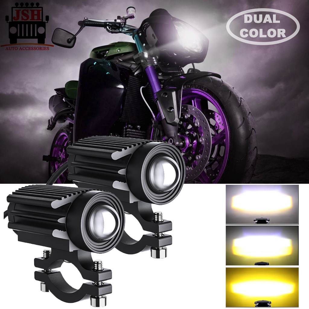 2PCS Motorcycle Driving Lights 12000LM Tri-Color Mini Led Headlights ...