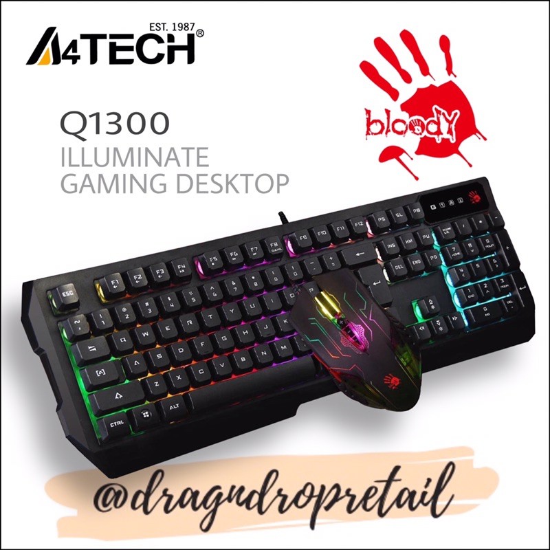 A4TECH BLOODY Q1300 Illuminate RGB Backlit Gaming Desktop Keyboard and ...