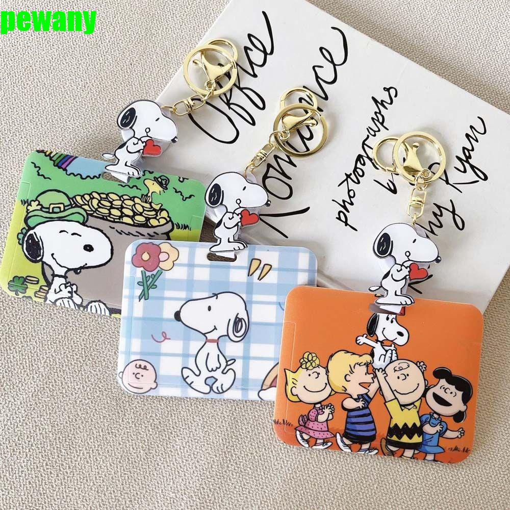 PEWANY Student Cartoon Card Holder Flowers Dogs Key Chain Snoopy Card ...