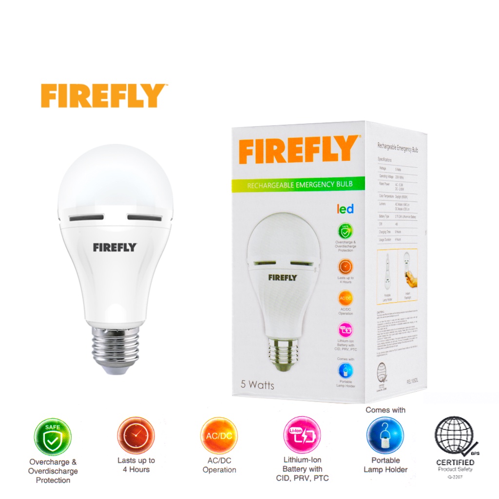 Firefly Rechargeable Emergency Light Emitting Diode LED Light Bulb AC ...