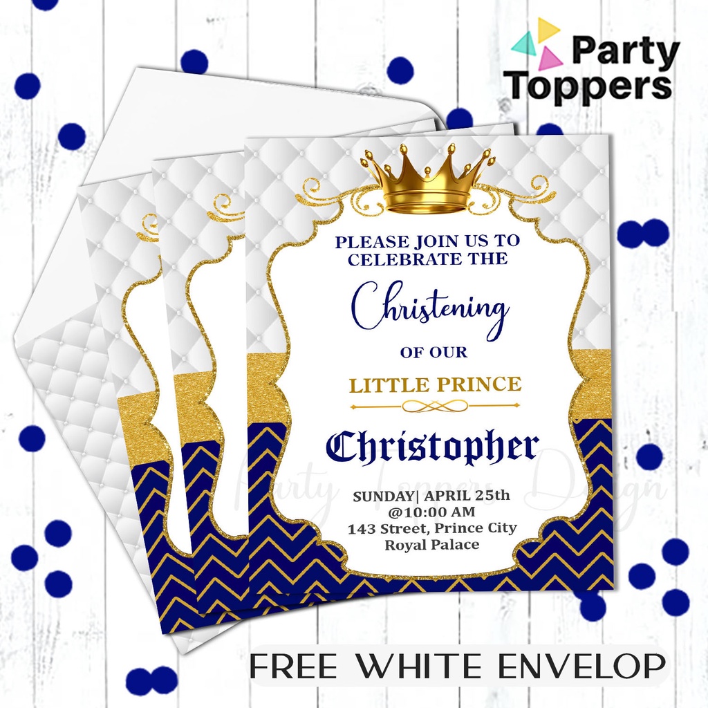 Christening Invitation Card, Prince Theme Birthday Invitation, Boy ...