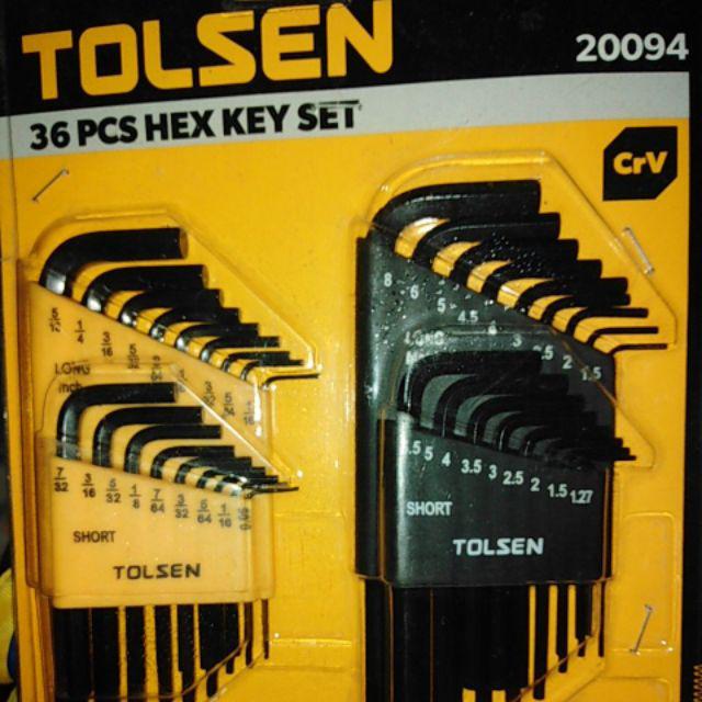 Tolsen 36PCS Allen Hex Key Set (Inches & Metric) Black Finish 20094 ...