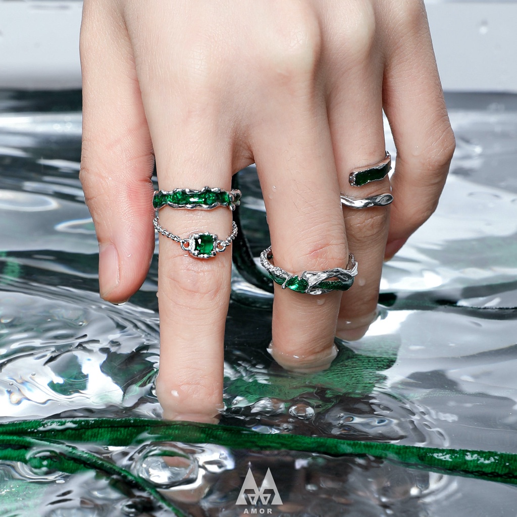 Ring set Slytherin snake yard zircon chain girl index finger ring ...