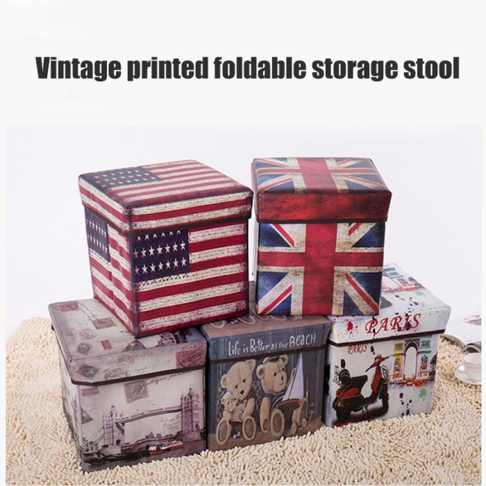 Square Storage Box Organization Folded Storage Seat Chair Stool Box ...