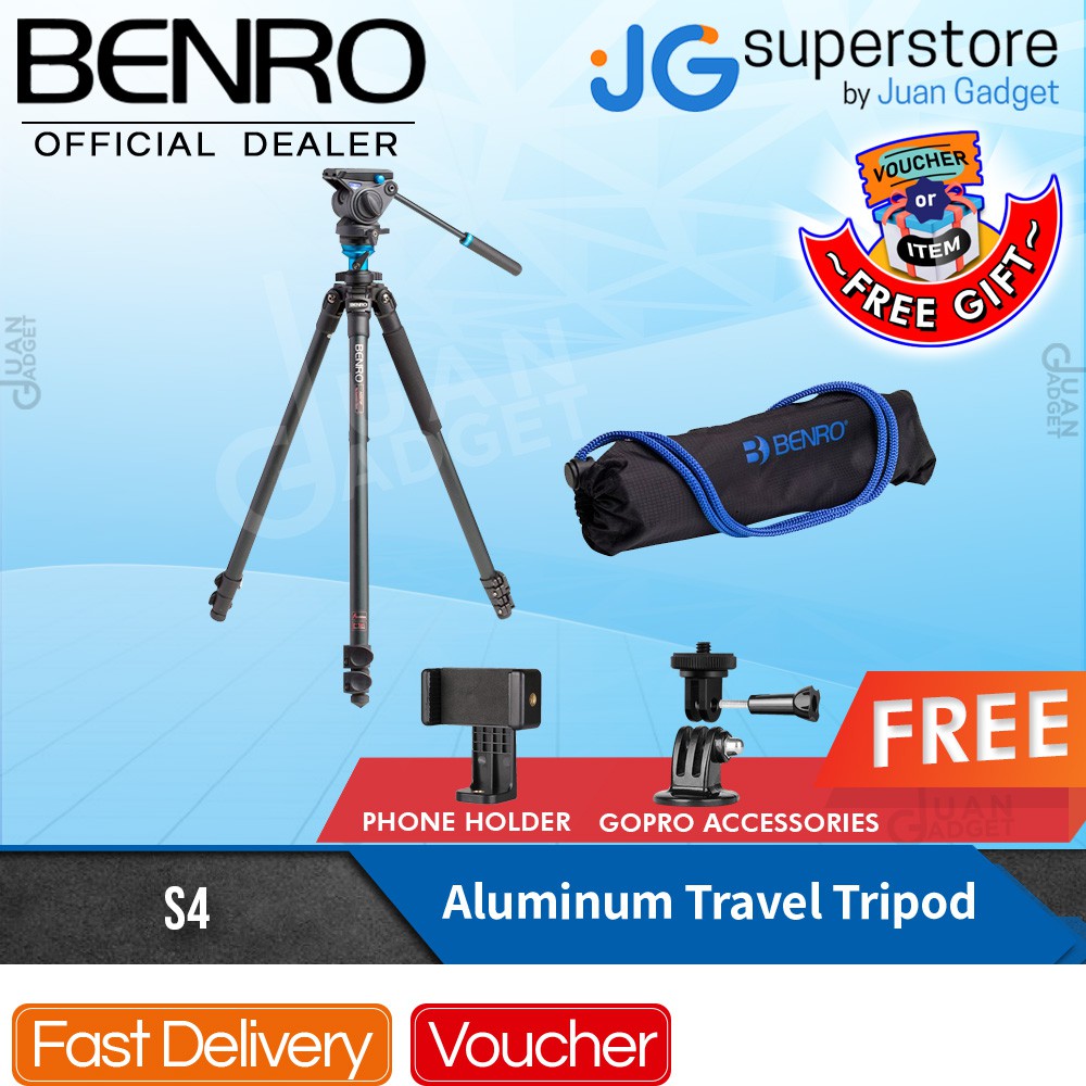 Benro A2573FS4 S4 Video Tripod with Head and AL Flip Lock Legs Kit | JG ...