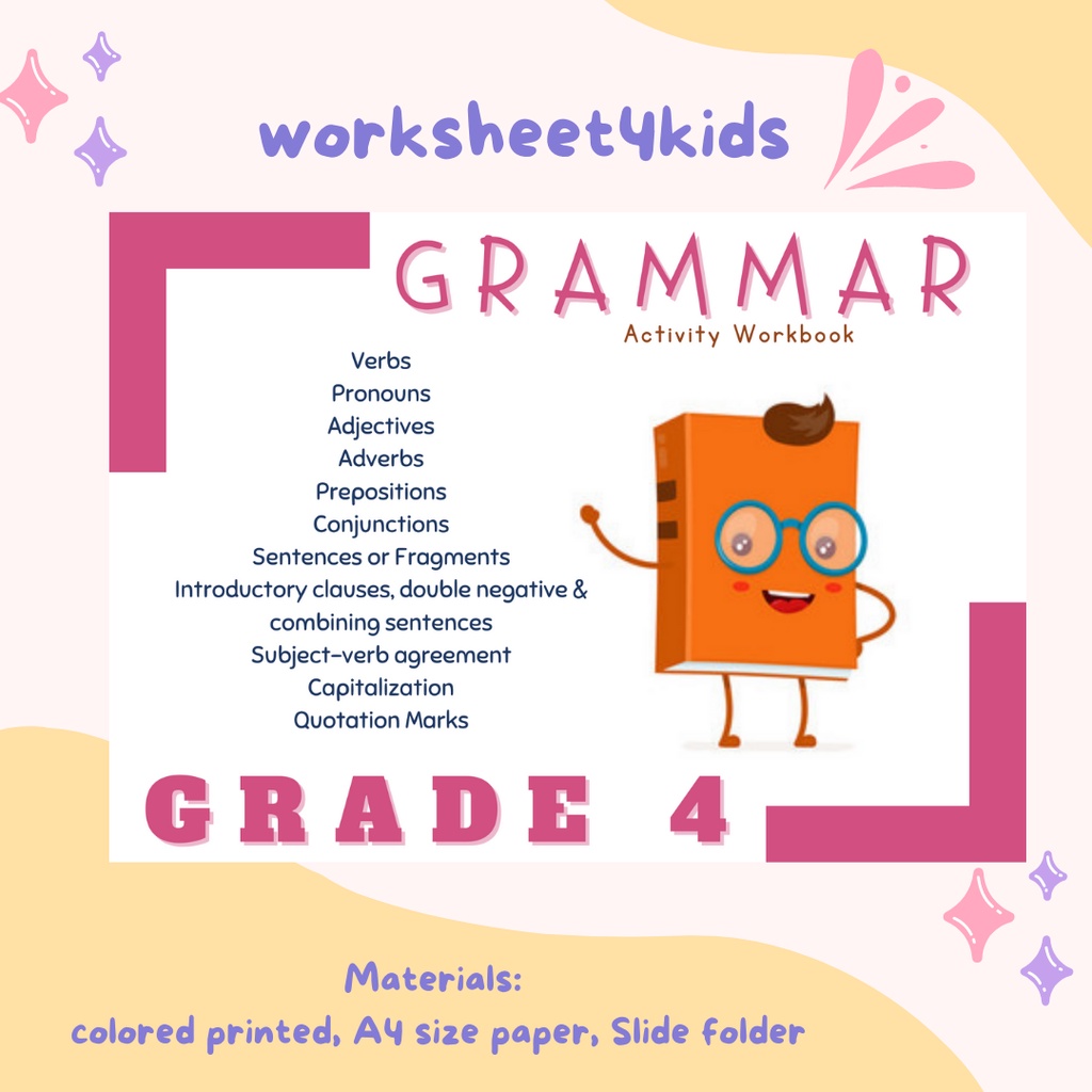 65, PAGES GRADE 4 GRAMMAR WORKBOOK WORKSHEET- 2 pages per sheet ...