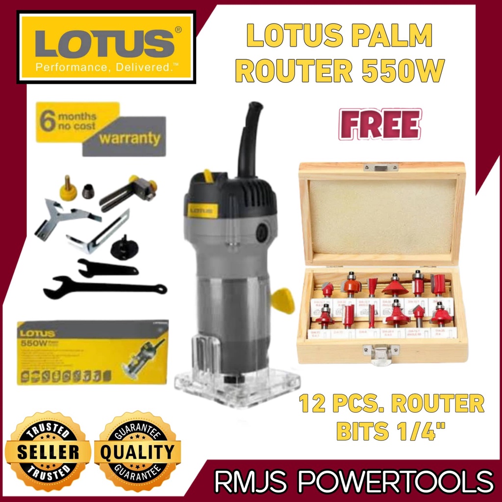 Lotus Palm Router/ Trimmer 550W LTPR550X WITH Router Bits 12PCS/SET 1/4 ...