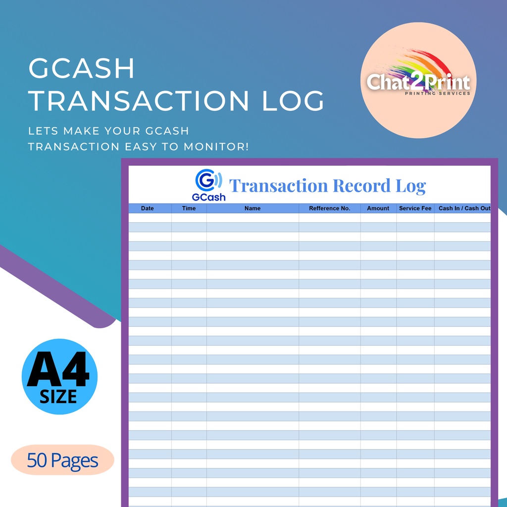 Gcash Transaction Log Pad | Gcash Transaction Record | Chat2print ...