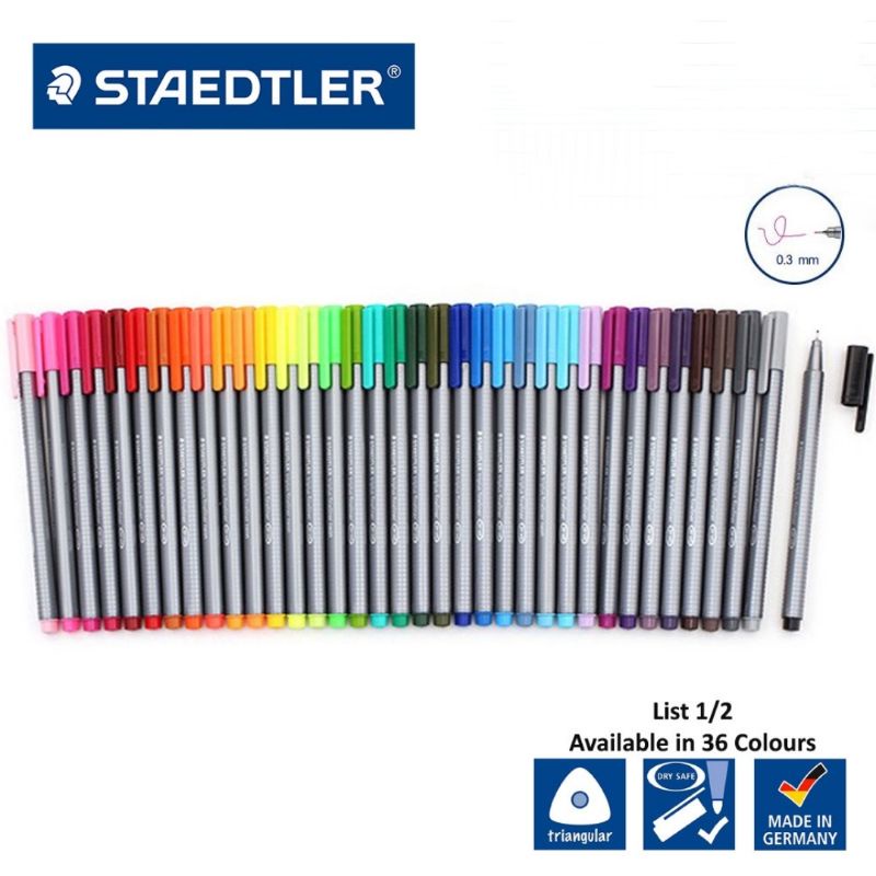 Staedtler Triplus Tri Grip Fineliner 334 Colour Drawing Pen 0.3mm (Per ...