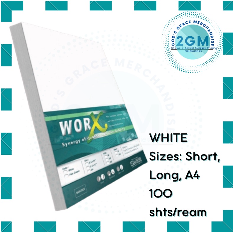 WORX BOARD SPECIALTY PAPER, 200gsm, 100's (WHITE AND PALE CREAM) SIZES: Short, A4, Long | Shopee ...