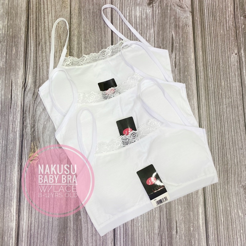 NKS 1Piece Girl's Plain White Spaghetti Bra w/Lace w/Sponge 8-12yrs ...