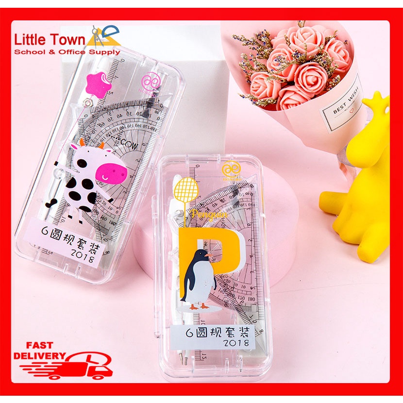 Metal Compasses Student Stationery Ruler Triangle Protractor Compass ...