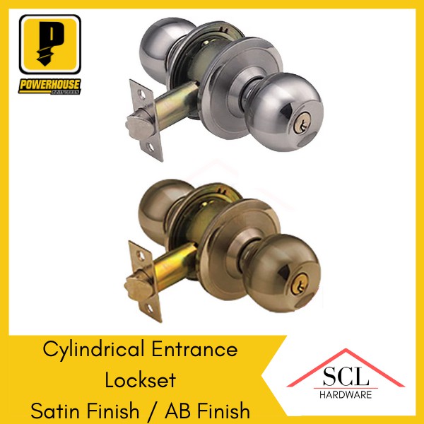 Powerhouse Cylindrical Entrance Lockset (Satin Finish/Antique Brass ...