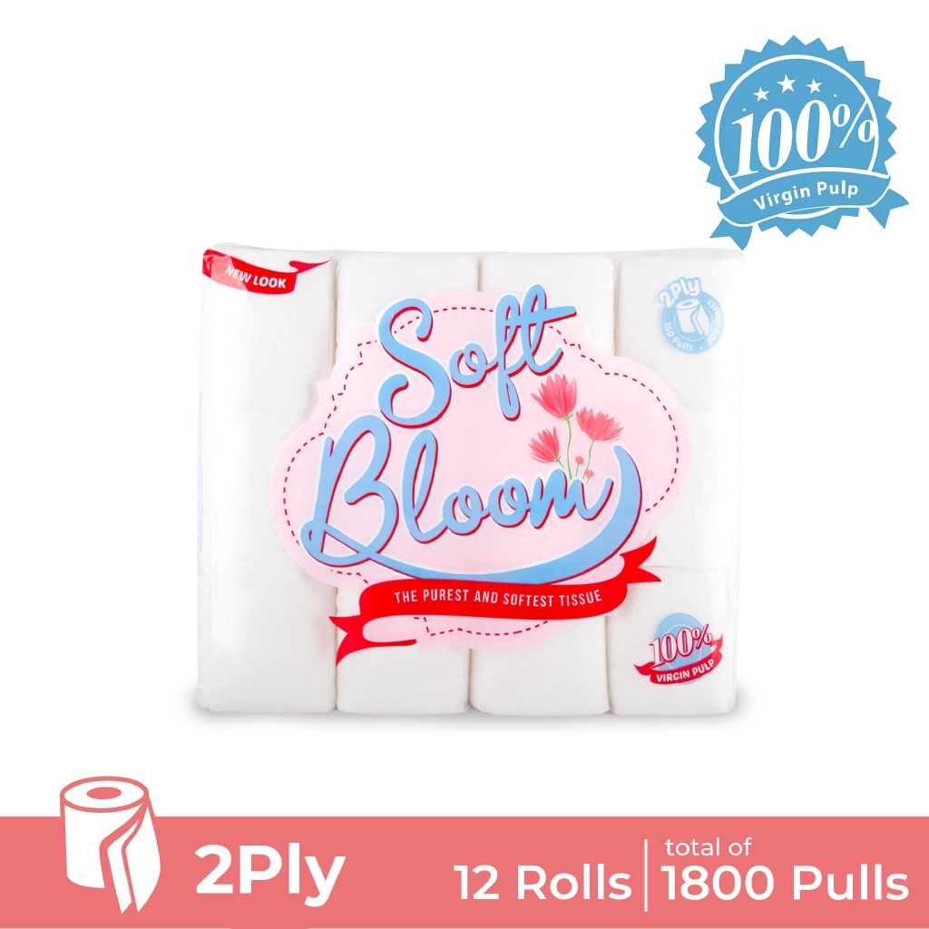 Soft Bloom Bathroom Tissue 2 Ply 150 Pulls x 12 Rolls - Tissue Napkin ...