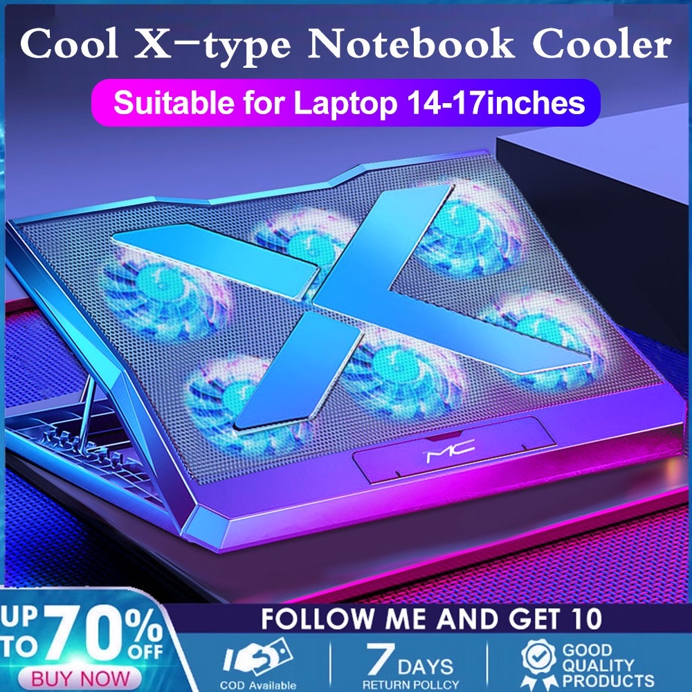 6 Fan Led Screen Two USB Port RGB Lighting Laptop Cooling Pad Notebook ...