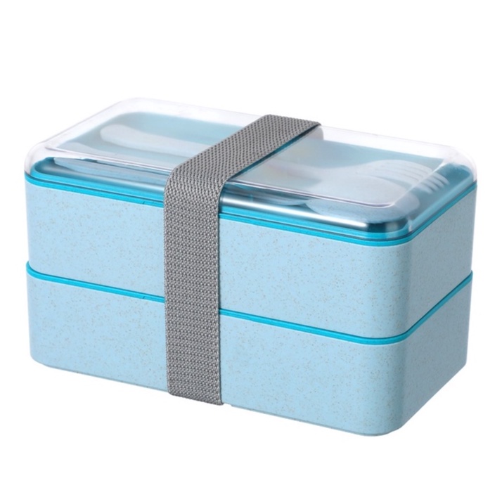 Miniso Wheat Straw Bento Box with Double Clips Double Layer Lunch Boxes ...