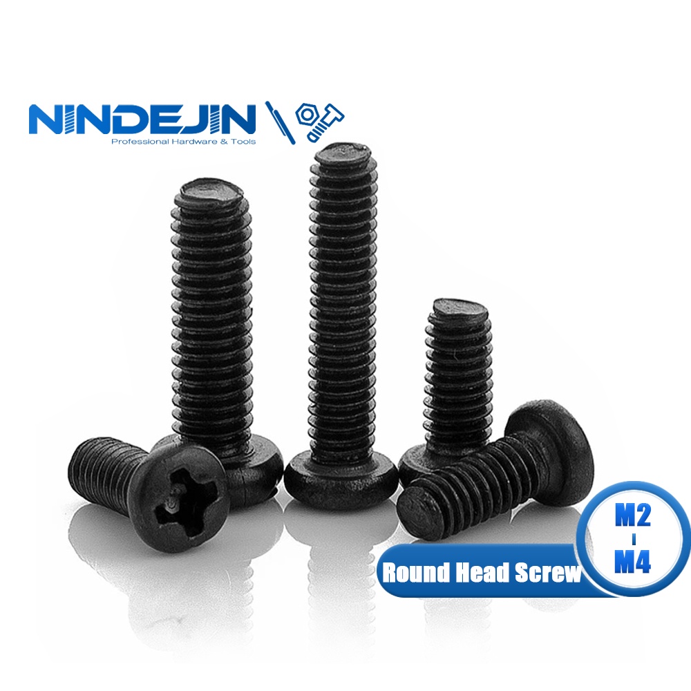 NINDEJIN M2 M2.5 M3 M4 55Pcs Cross Recessed Pan Head Screw Carbon Steel Black Phillips Machine ...