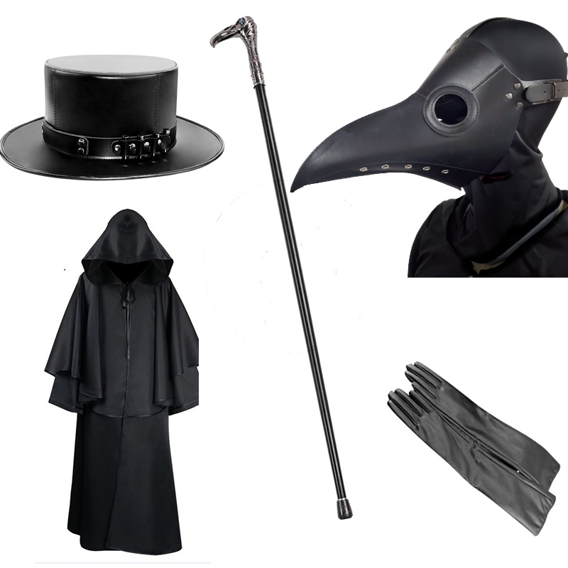 Plague Doctor Beak Mask Crow Cane Gas Robe Cloak Cyber Punk Halloween ...