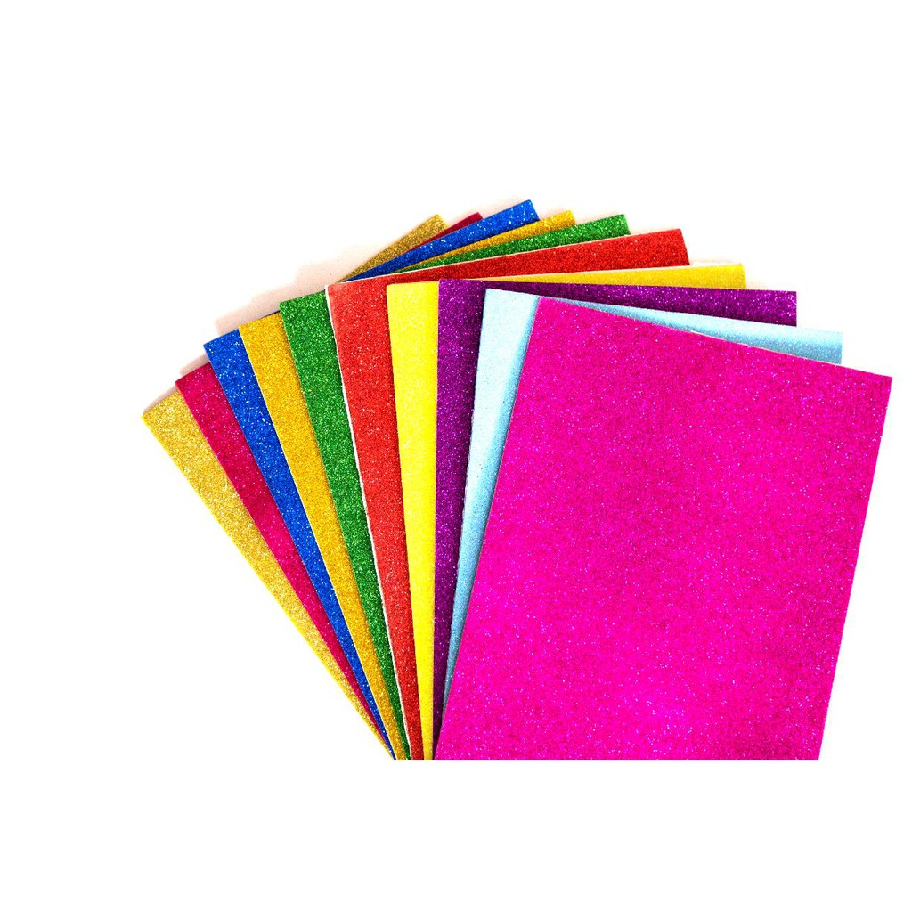 10 Pieces Sticker foam Sheet with Glitter Assorted Colors 20cm x 29.5cm ...