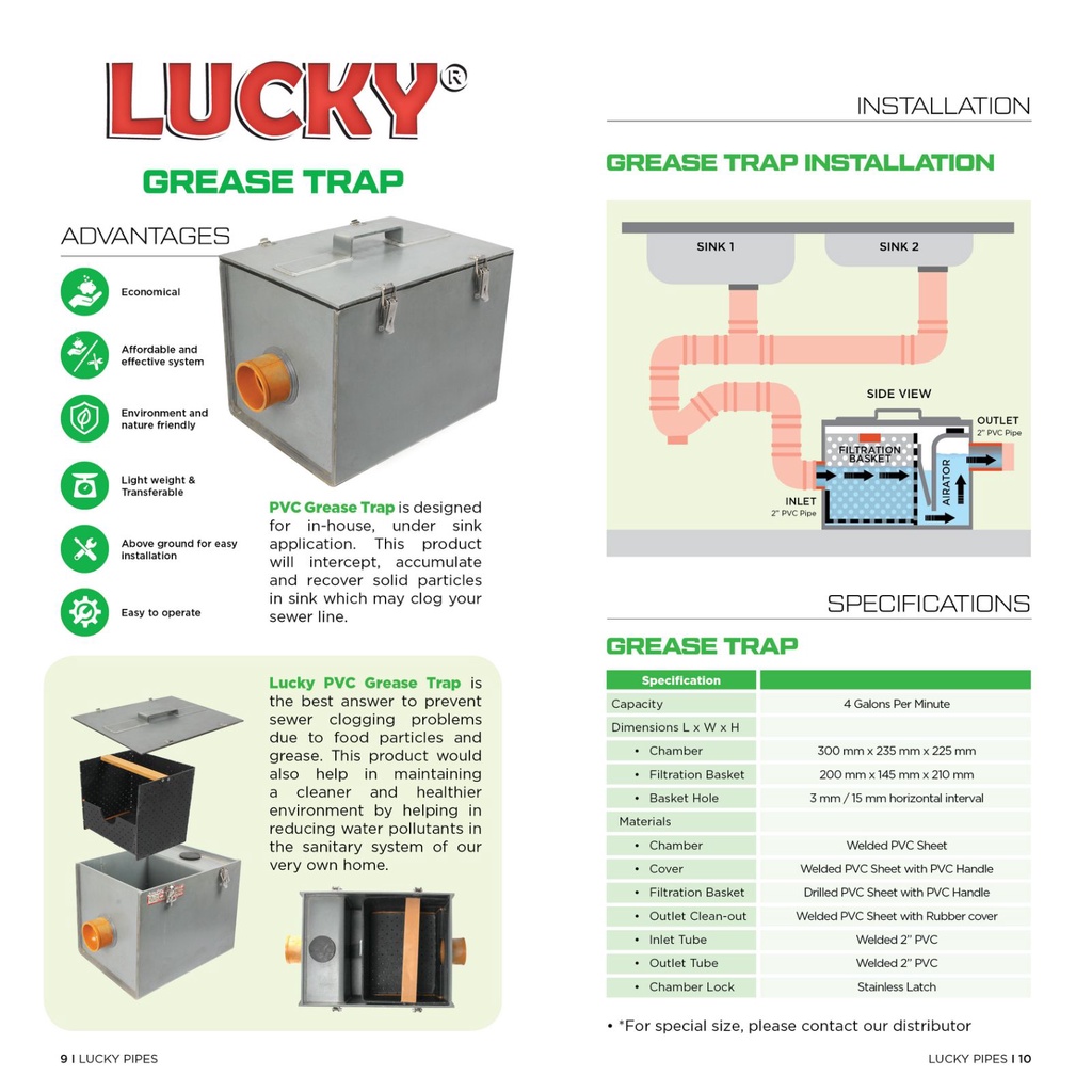 Lucky PVC Grease Trap 4GPM For Kitchen Sink | Shopee Philippines