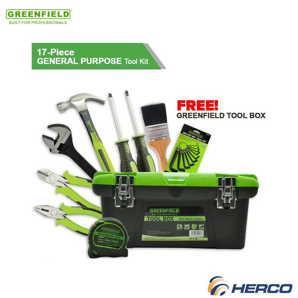 GREENFIELD 17 Piece General Purpose Tool Kit with Tool Box | Shopee ...