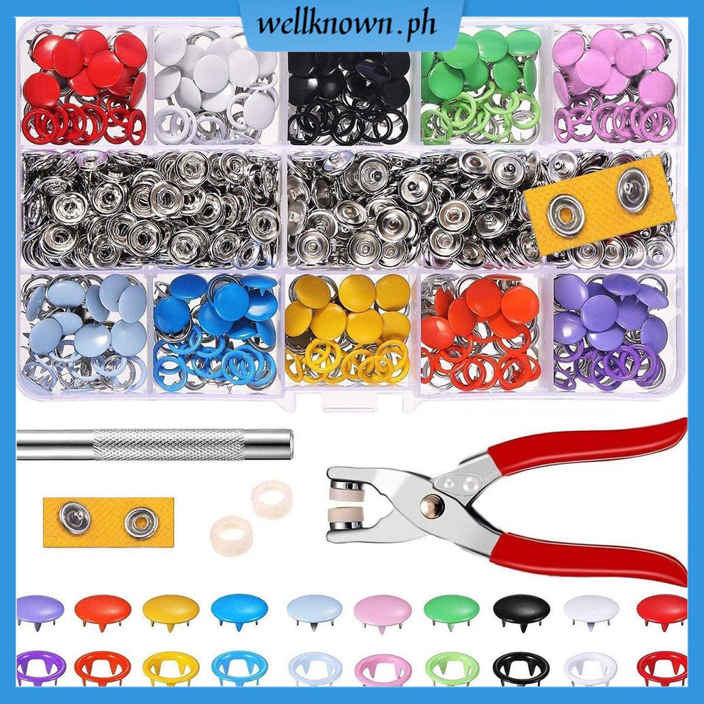 100 Sets 10 Colors Snap Fasteners Kit Metal Hollow and Solid Five Claw ...